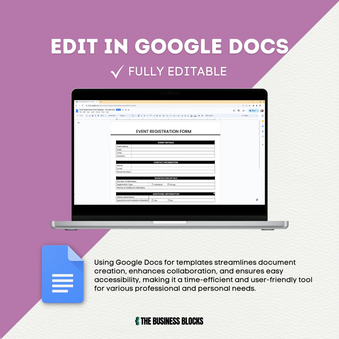 Event Registration Form Template: Customizable Attendee Details ...
