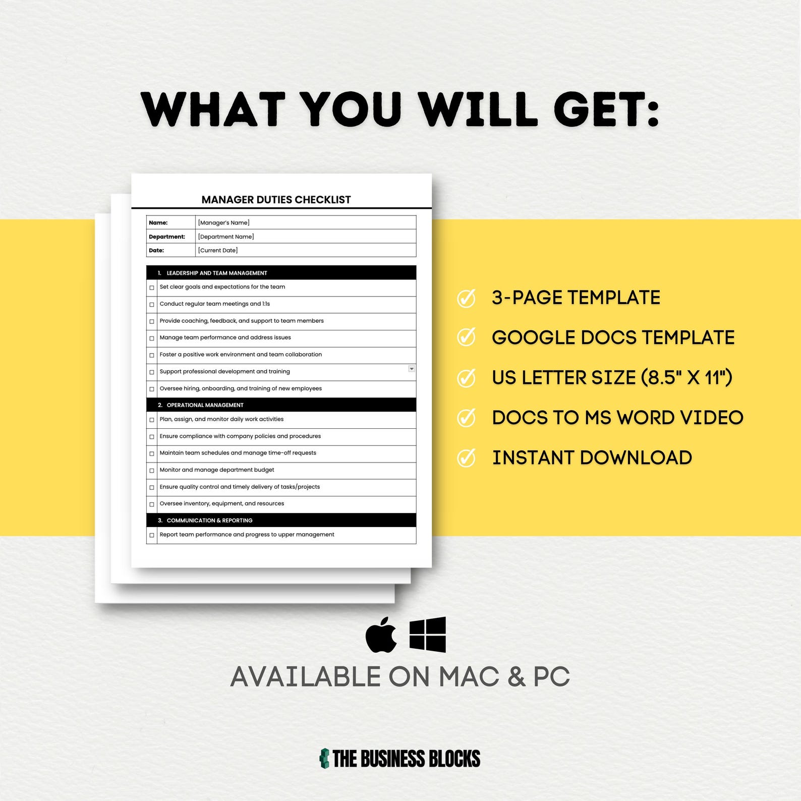 Manager Duties Checklist Template Daily Manager Tasks Checklist ...