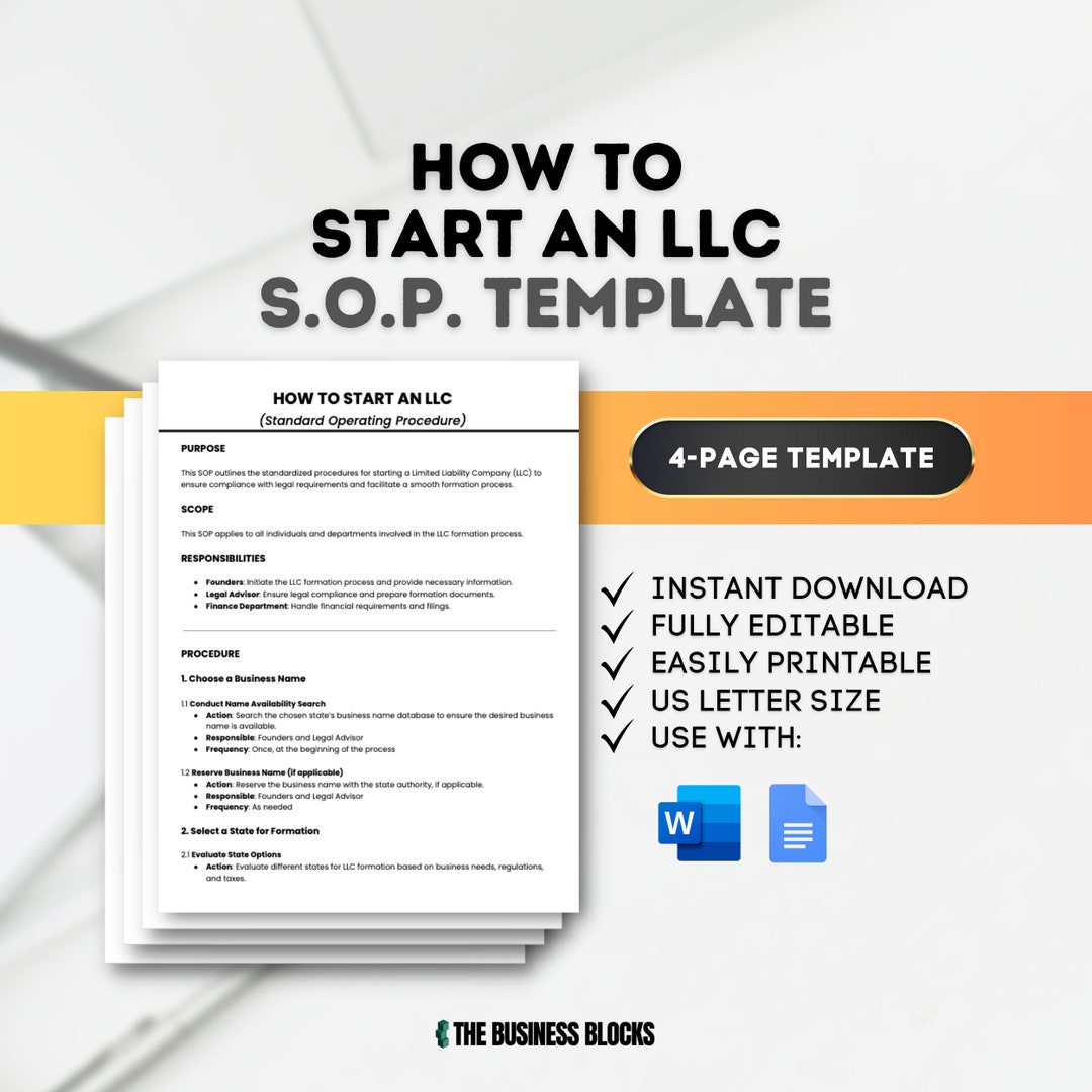 LLC Setup SOP Template: Business Registration Guide (google Docs, MS ...