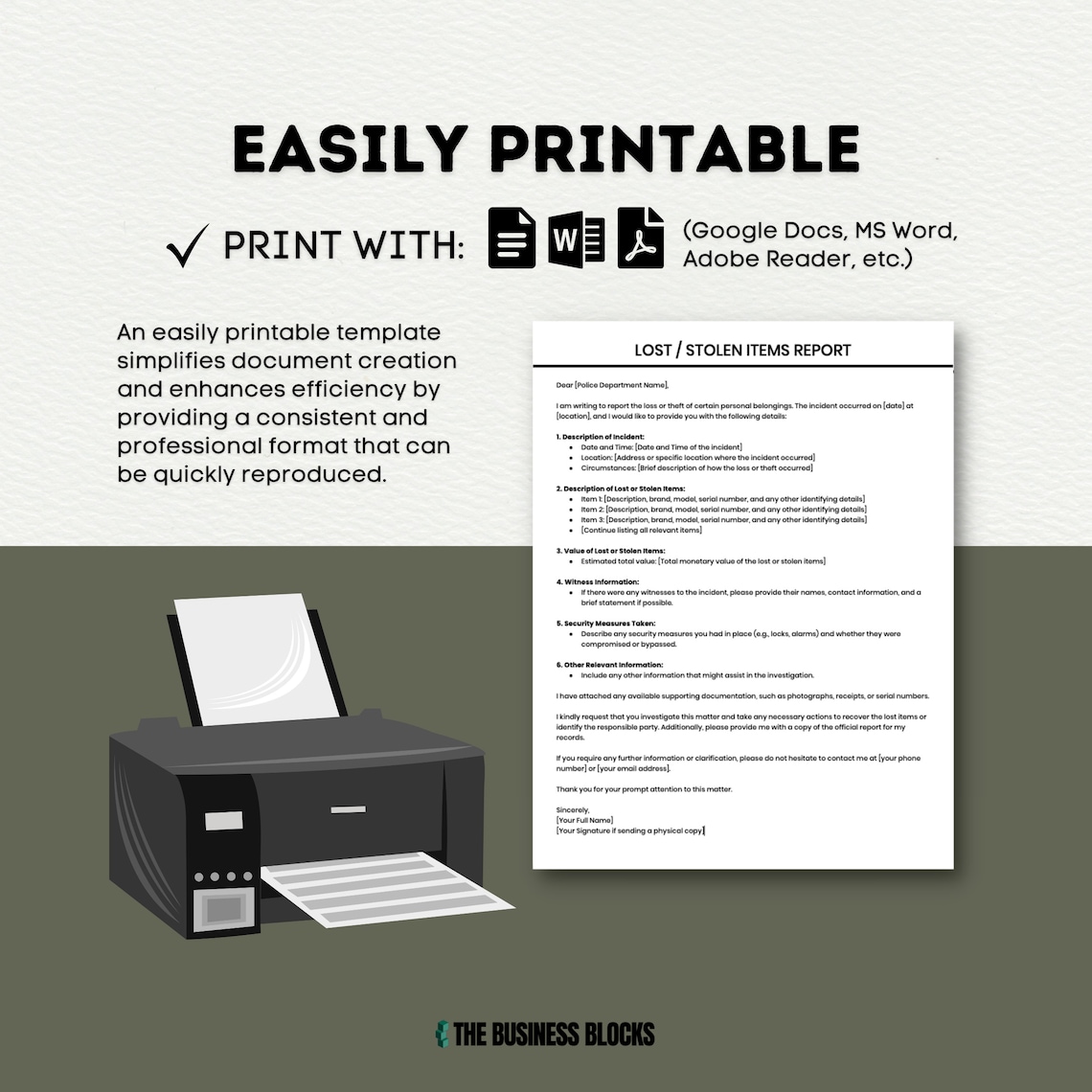 Lost or Stolen Items Report Template: Property Loss Documentation ...