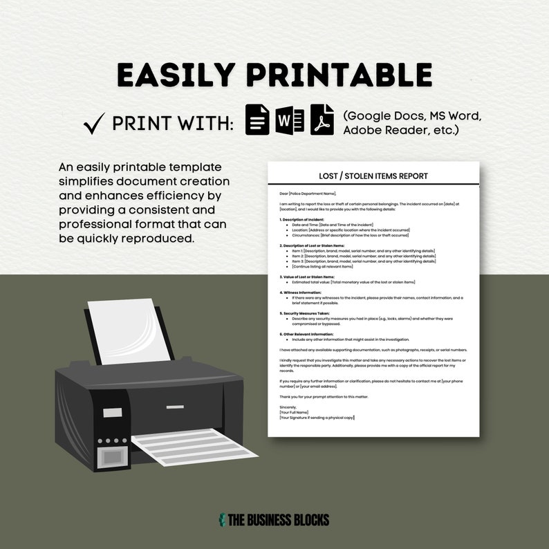 Lost or Stolen Items Report Template: Property Loss Documentation ...