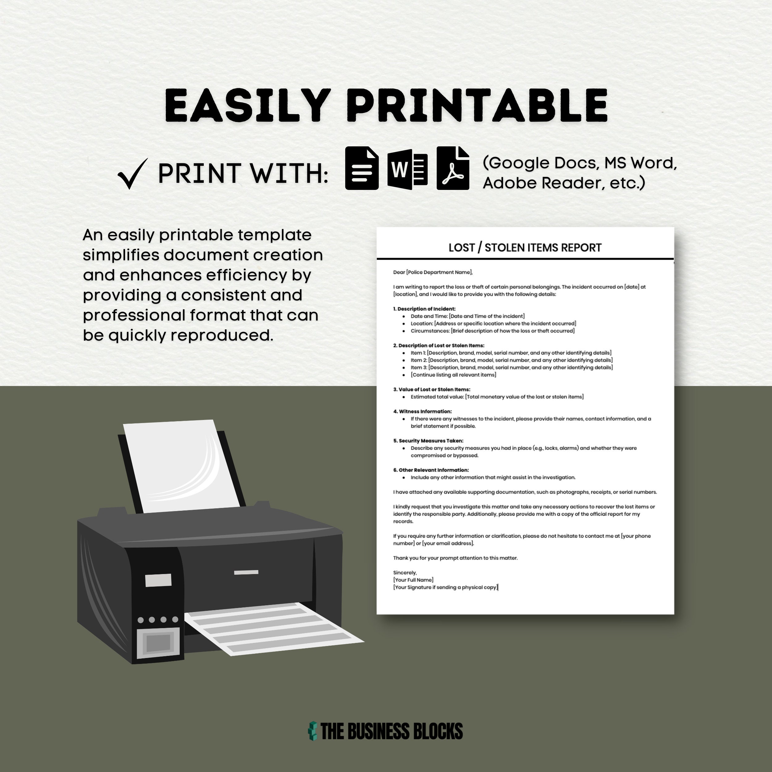Lost or Stolen Items Report Template: Property Loss Documentation ...
