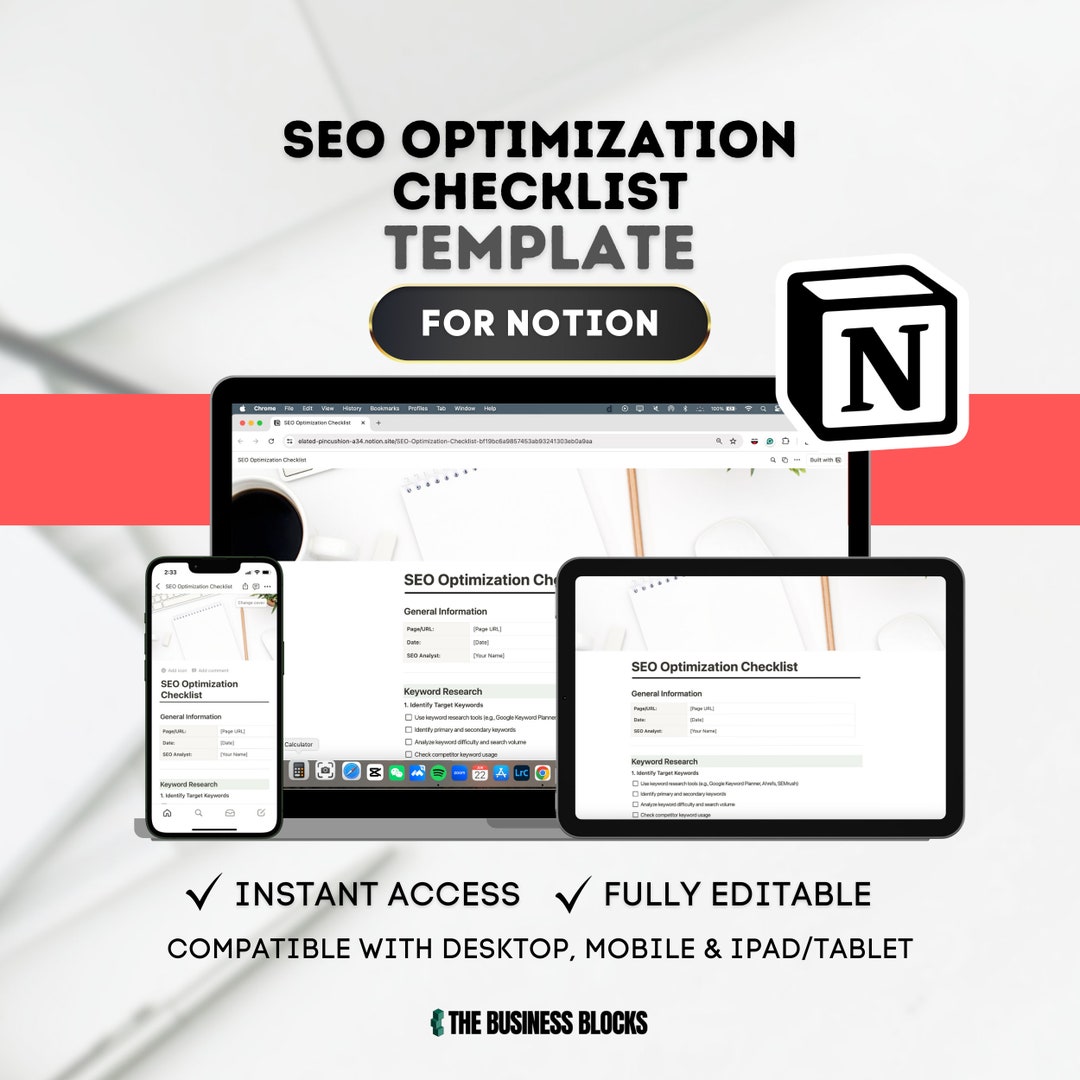 Notion SEO Optimization Checklist Template for Small Business - Etsy