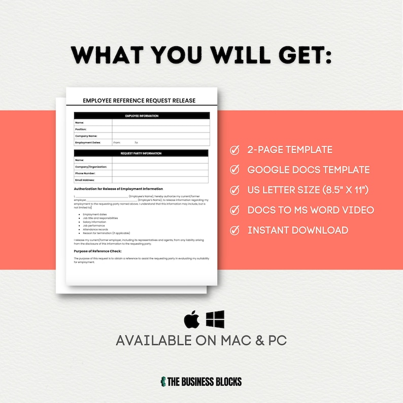 Employee Reference Request Release Template (google Docs, MS Word) - Etsy