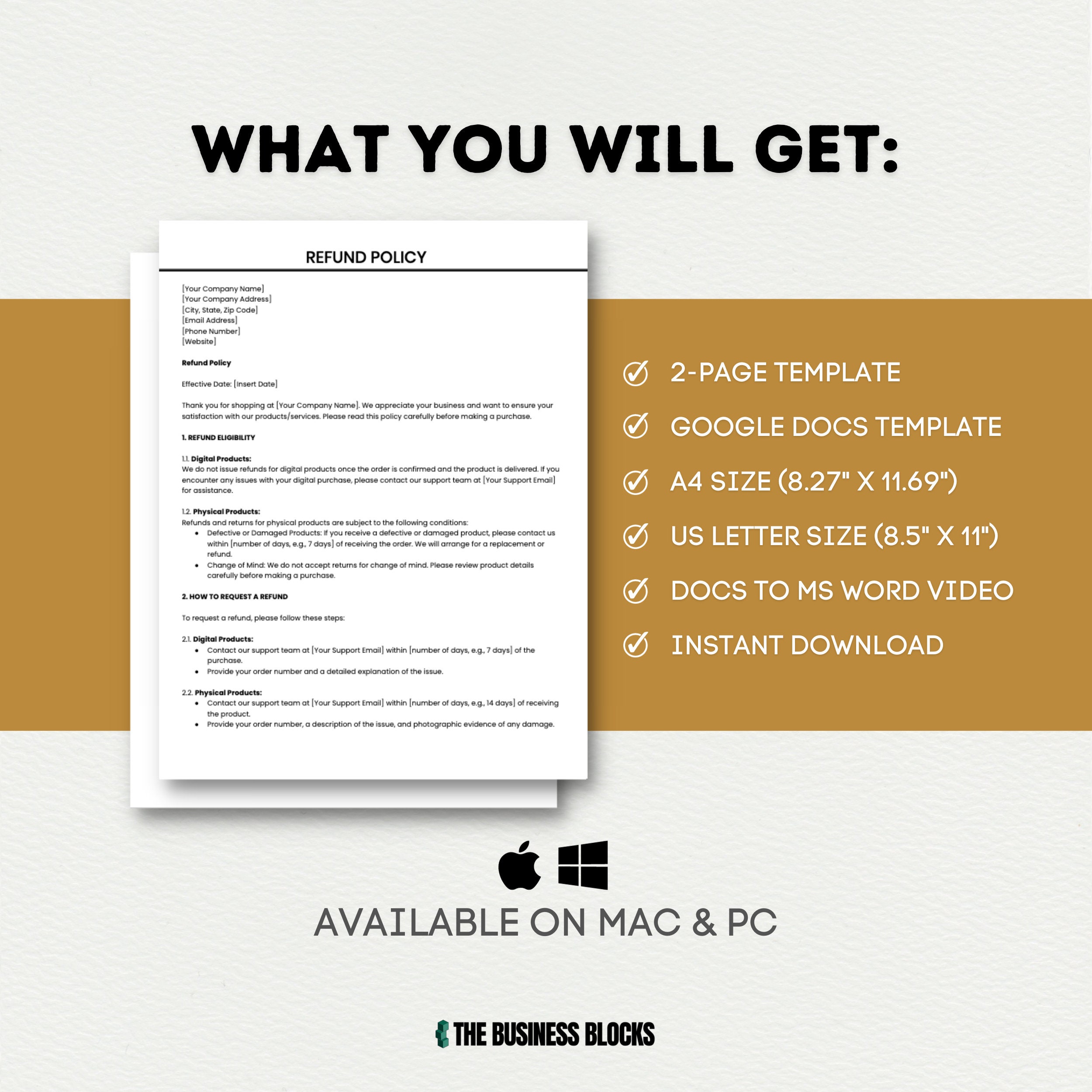 Refund Policy Template Returns and Refunds Money-back Guarantee E ...