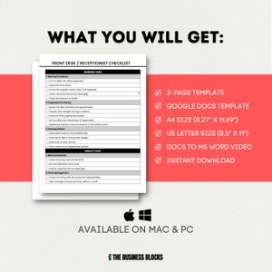Front Desk Receptionist Checklist Template (google Docs, MS Word) - Etsy
