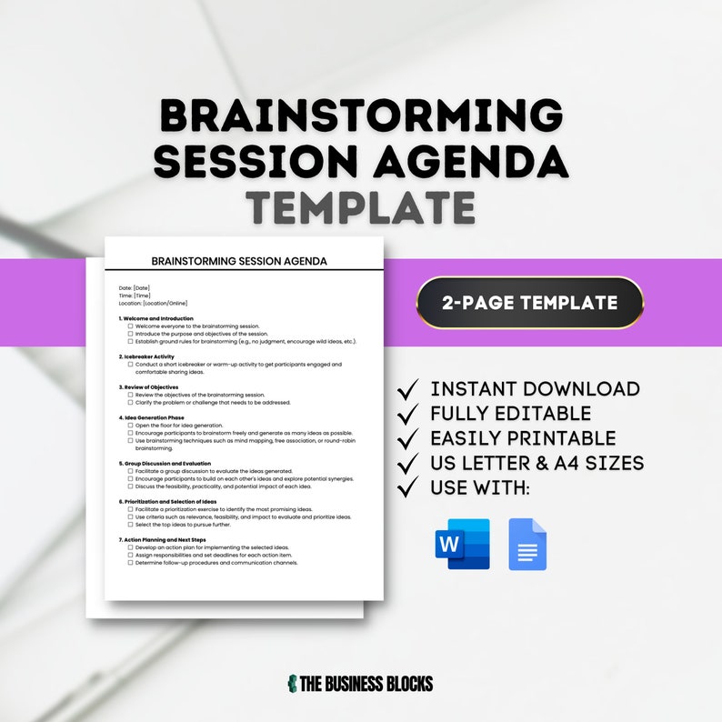 Brainstorming Session Agenda Template Brainstorming Meeting Agenda ...