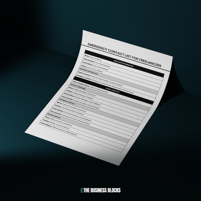 Emergency Contact List Template for Freelancers Key Contacts for ...