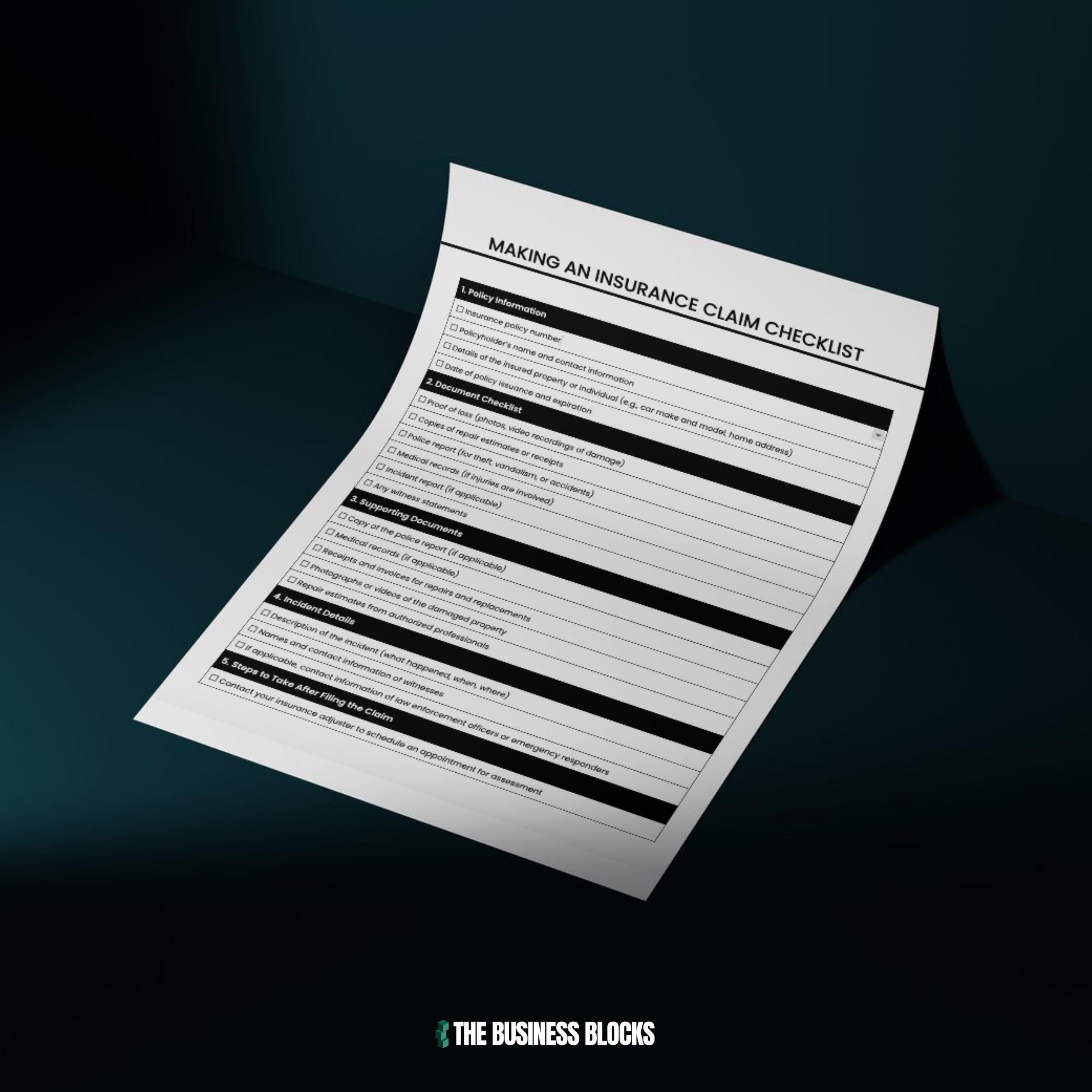 Insurance Claim Checklist Template: Claim Filing Guide (digital ...