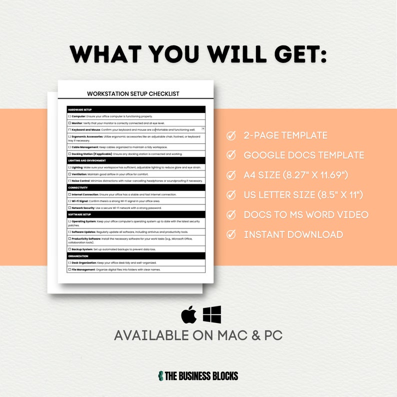 Workstation Setup Checklist Template: Ergonomic Office (digital ...
