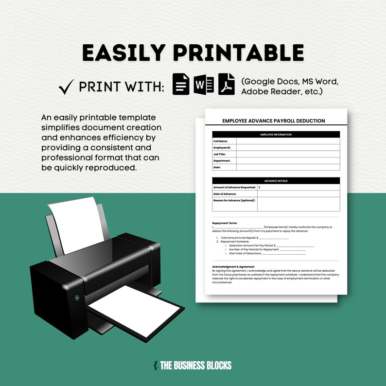 Employee Advance Payroll Deduction Template (google Docs, MS Word) - Etsy