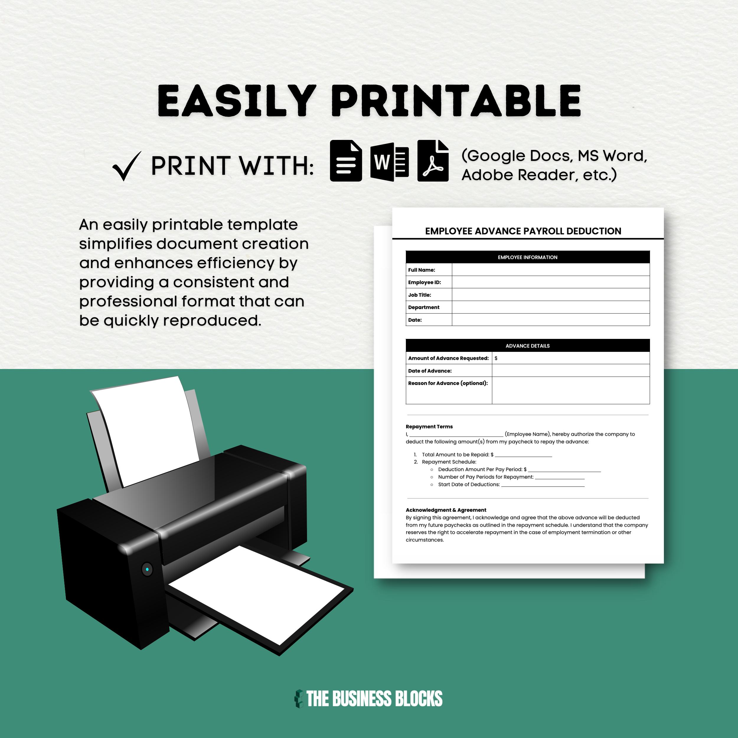 Employee Advance Payroll Deduction Template (google Docs, MS Word) - Etsy