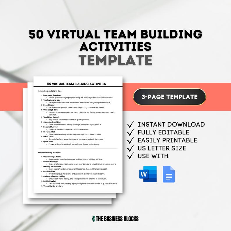 50 Virtual Team Building Activities Template (google Docs & MS Word) - Etsy