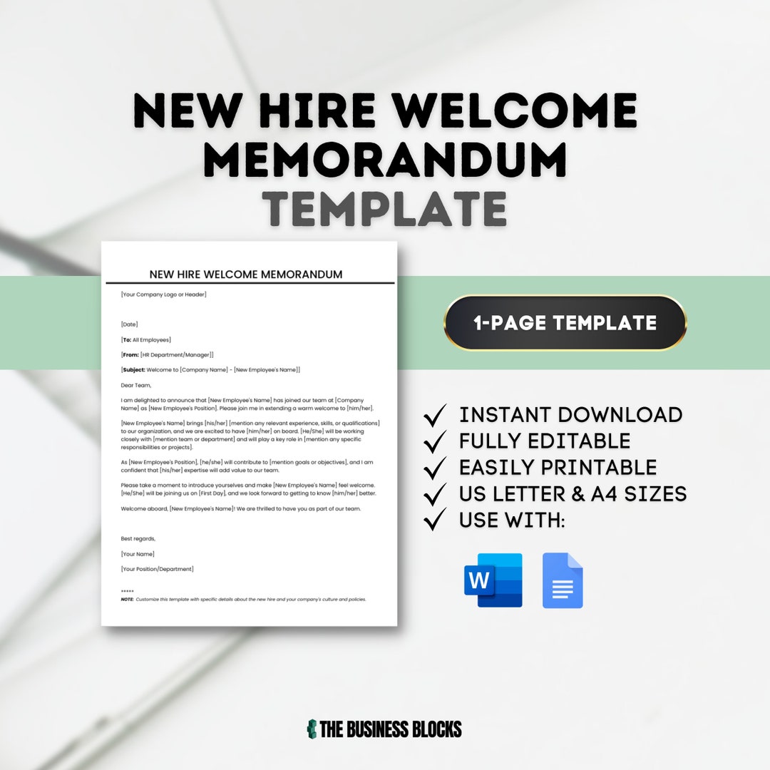 New Hire Welcome Memorandum Template Welcome Memo for New Employees ...