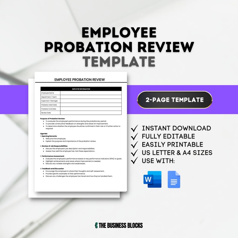 Employee Probation Review Template Human Resources Employee Onboarding ...