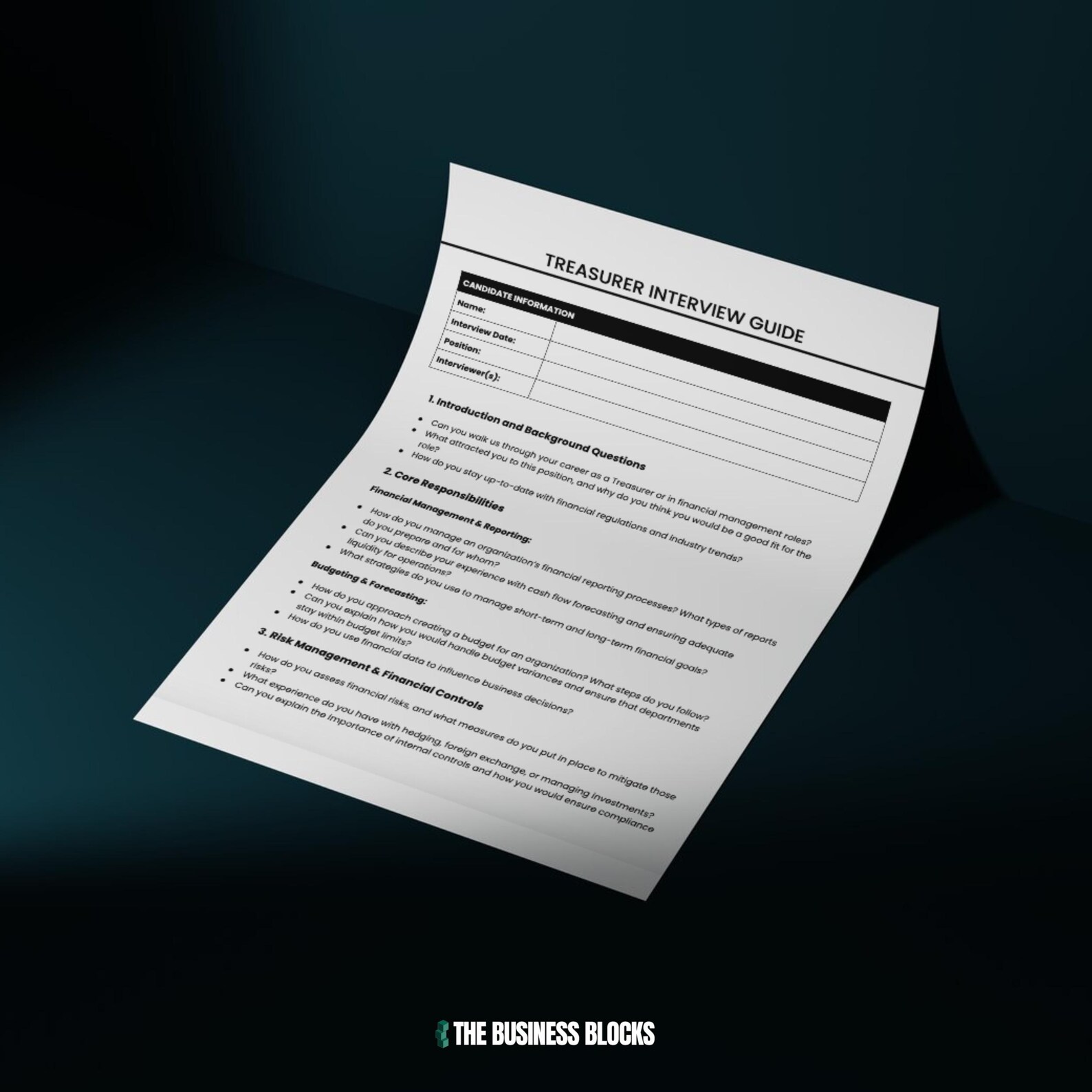 Treasurer Interview Guide Template: HR Hiring Questions (google Docs ...