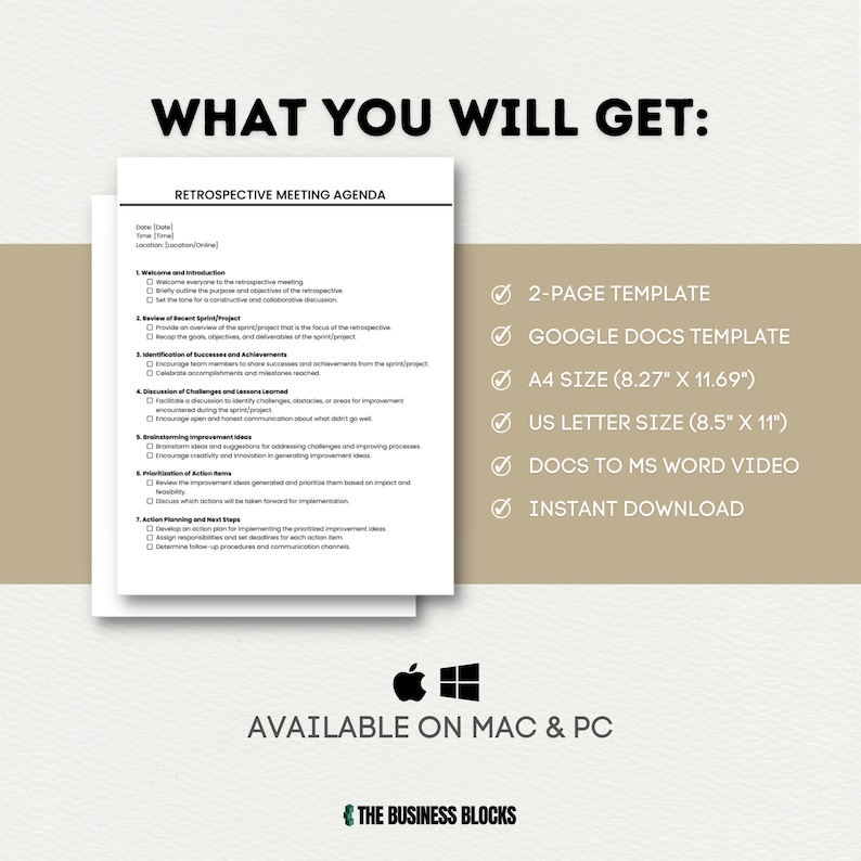 Agile Retrospective Meeting Agenda Template (google Docs & Word) - Etsy