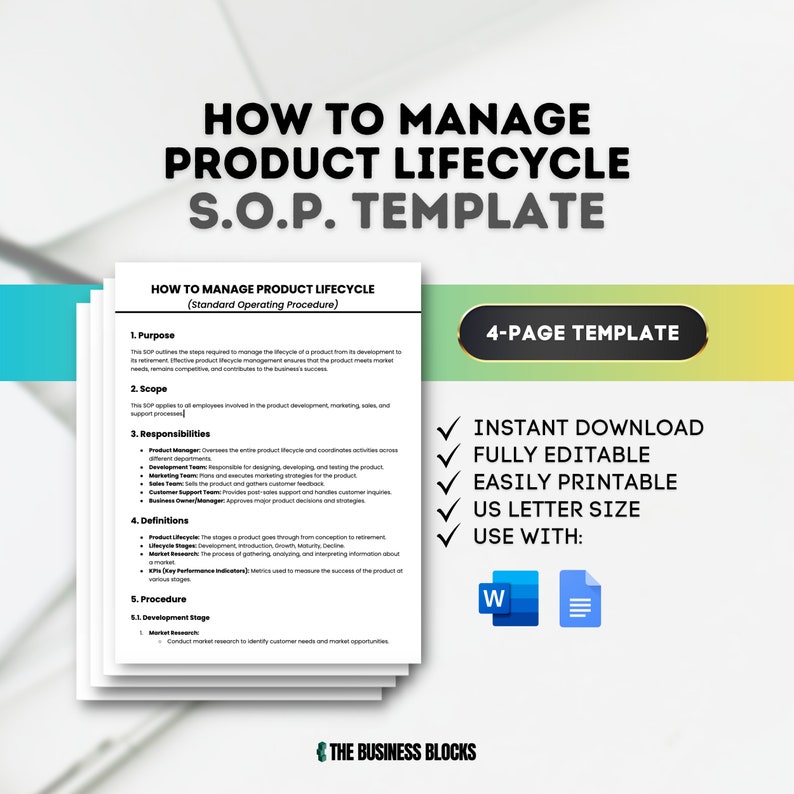 Product Lifecycle SOP Template: Management Guide (google Docs, MS Word ...