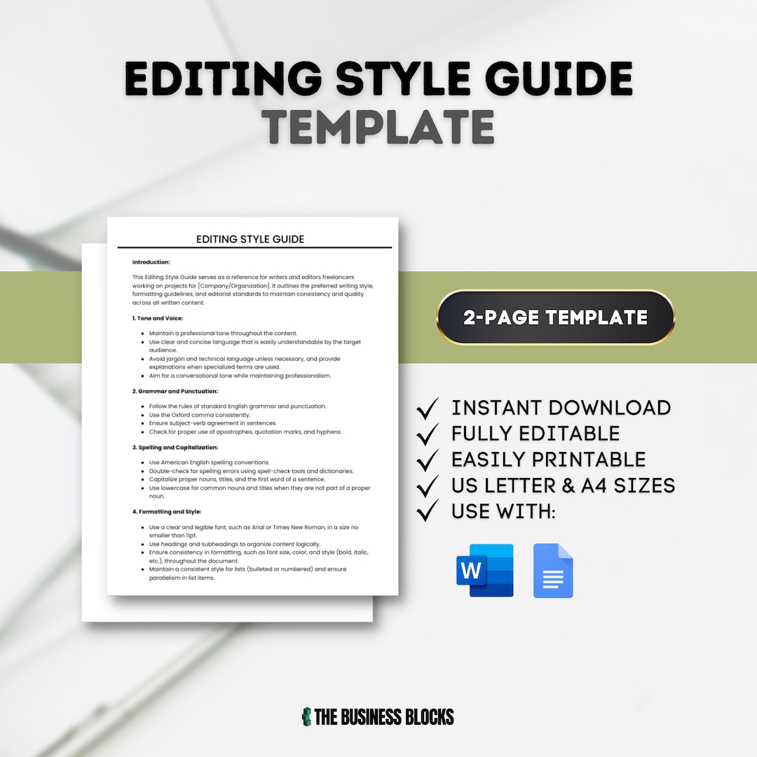 Editing Style Guide Template: Editorial & Writing Standards (google ...