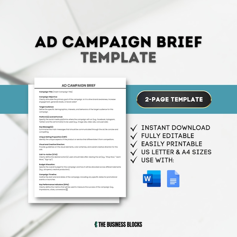 Ad Campaign Brief Template: Social Media & Content (google Docs, MS ...