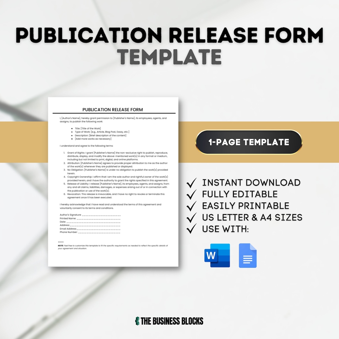 Publication Release Form Template: Content & Media Consent (digital ...