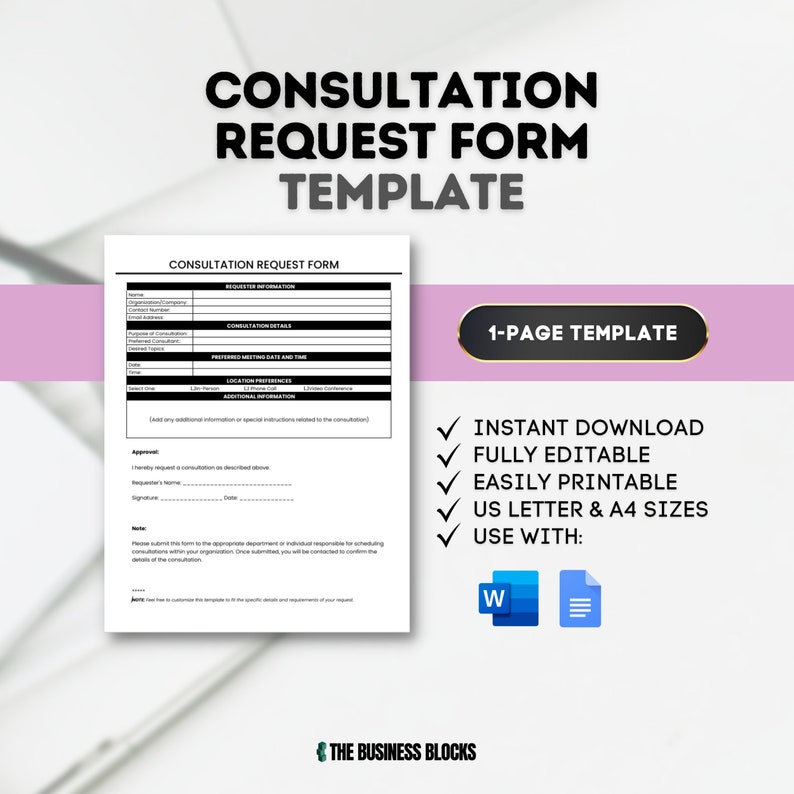 Consultation Request Form Template: Editable Business Form (digital ...