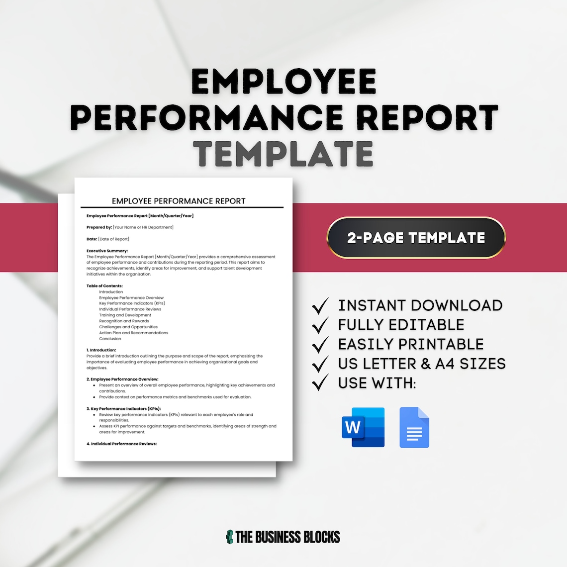 Employee Performance Report Template: Staff Evaluation (google Docs, MS ...