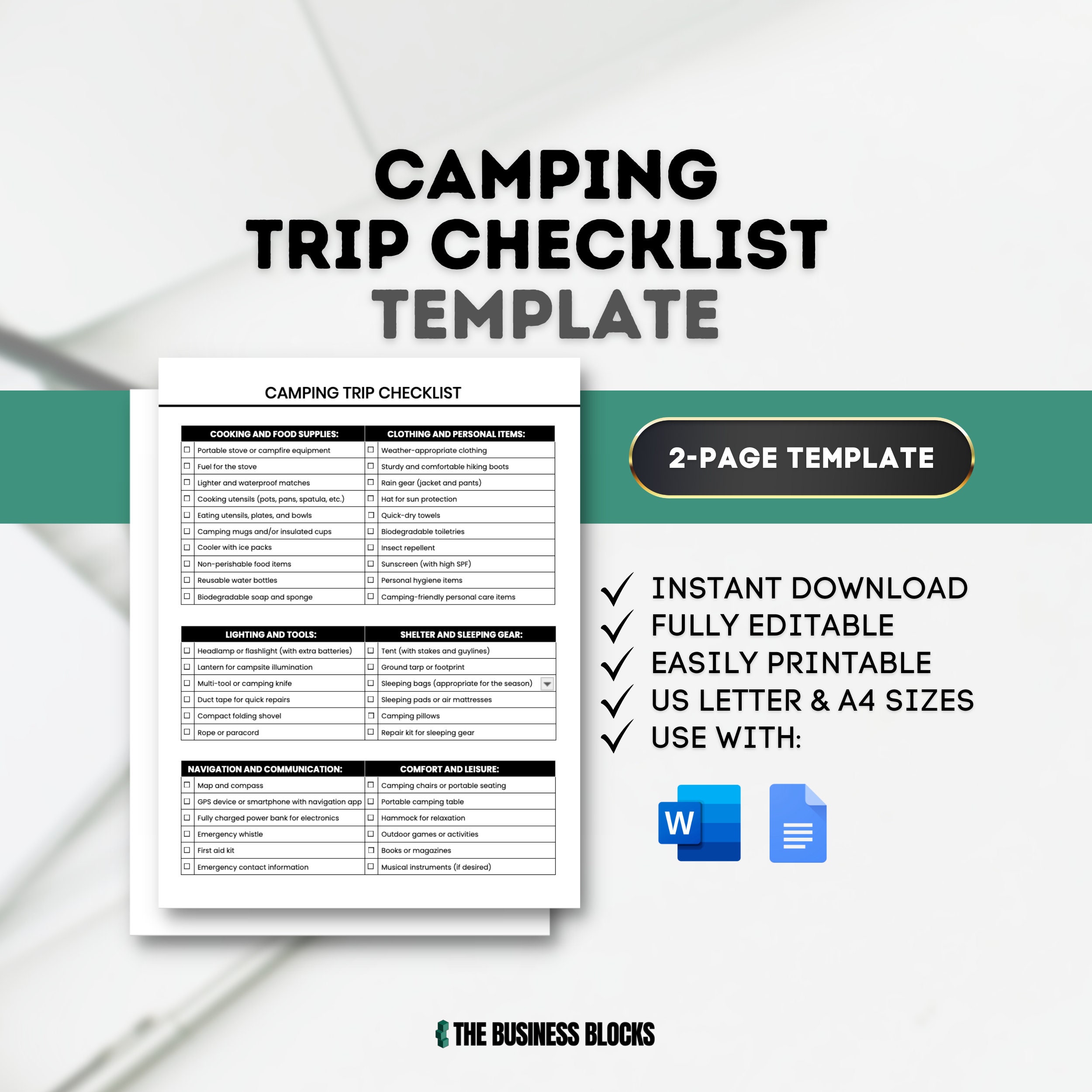 Camping Trip Checklist Template: Printable Camping Planner (digital ...