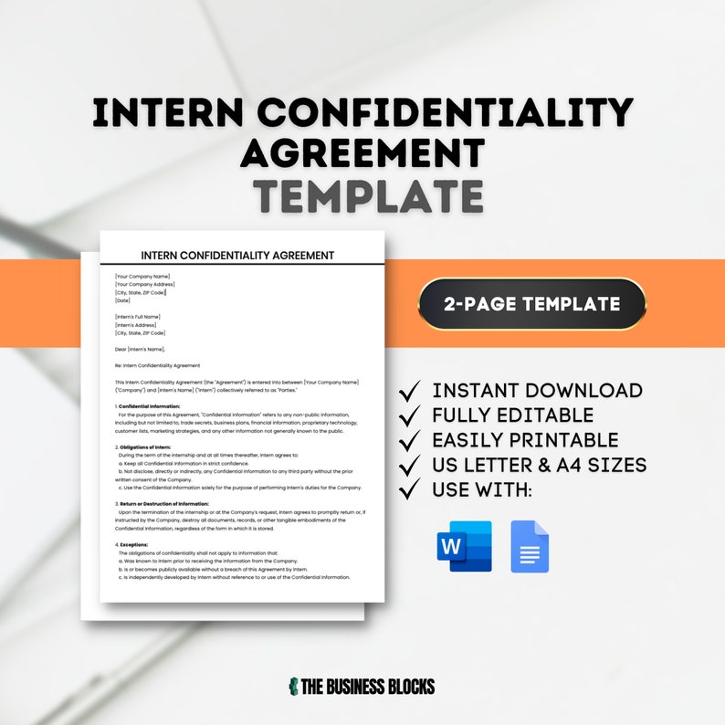Intern Confidentiality Agreement Template Non-disclosure Agreement for ...