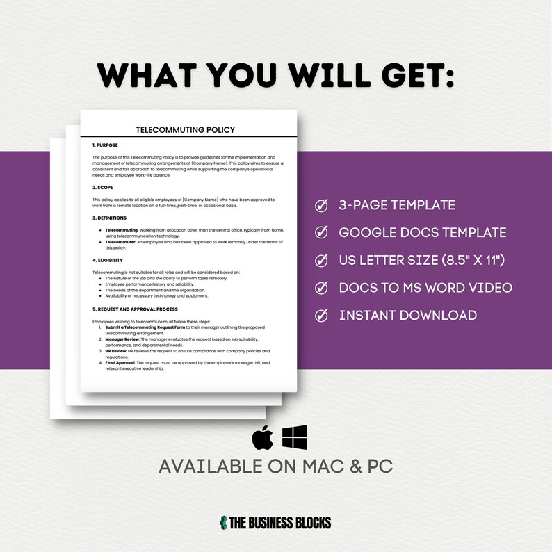 Telecommuting Policy Template Remote Work Policy Work From Home Policy ...