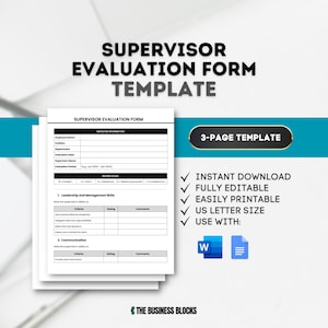Supervisor Evaluation Form Template Manager Feedback Form Leadership Assessment Supervisor ...