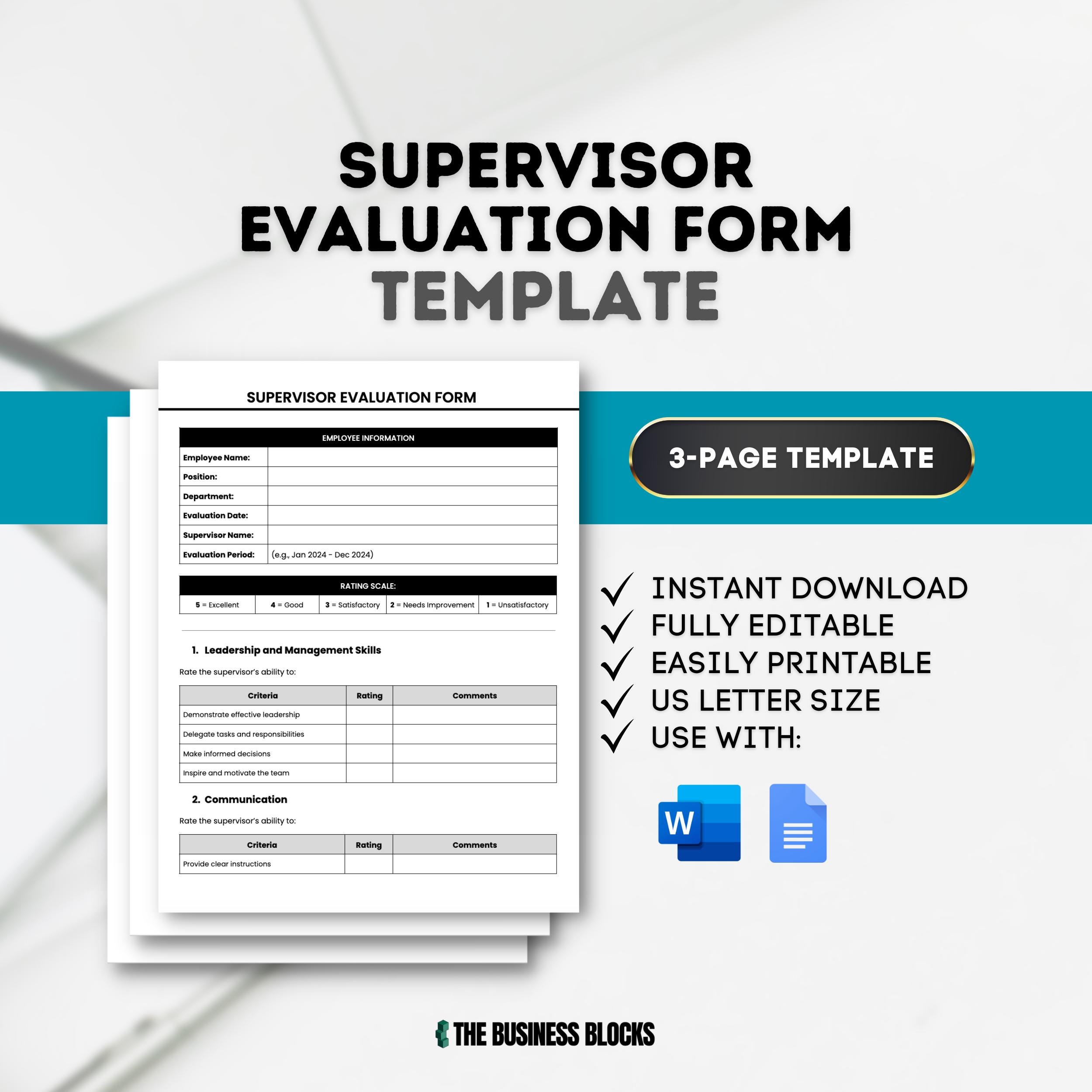 Supervisor Evaluation Form Template Manager Feedback Form Leadership ...