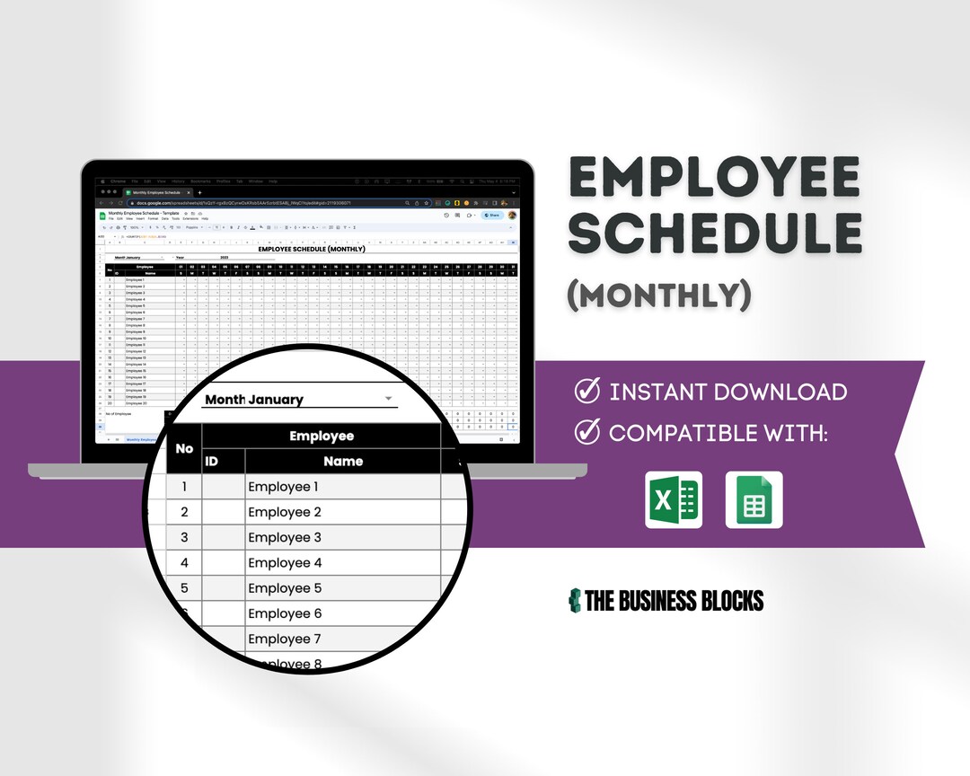 Monthly Employee Schedule Template: Excel & Google Sheets (digital Download) - Etsy