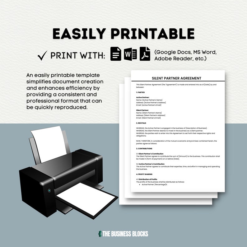 Silent Partner Agreement Template: Editable Business Contract (google ...