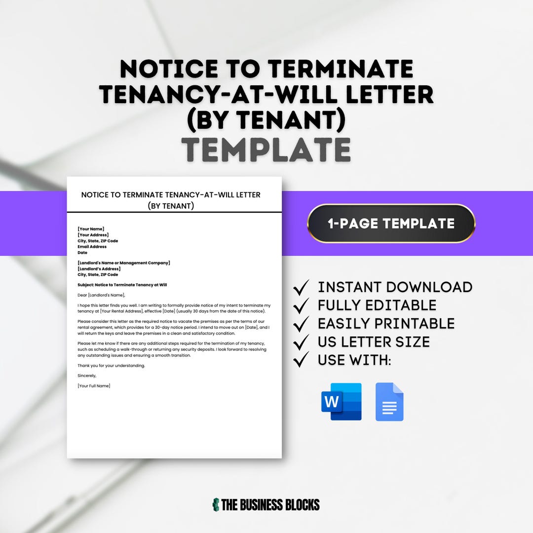 Notice to Terminate Tenancy-at-will Letter Template Termination of ...
