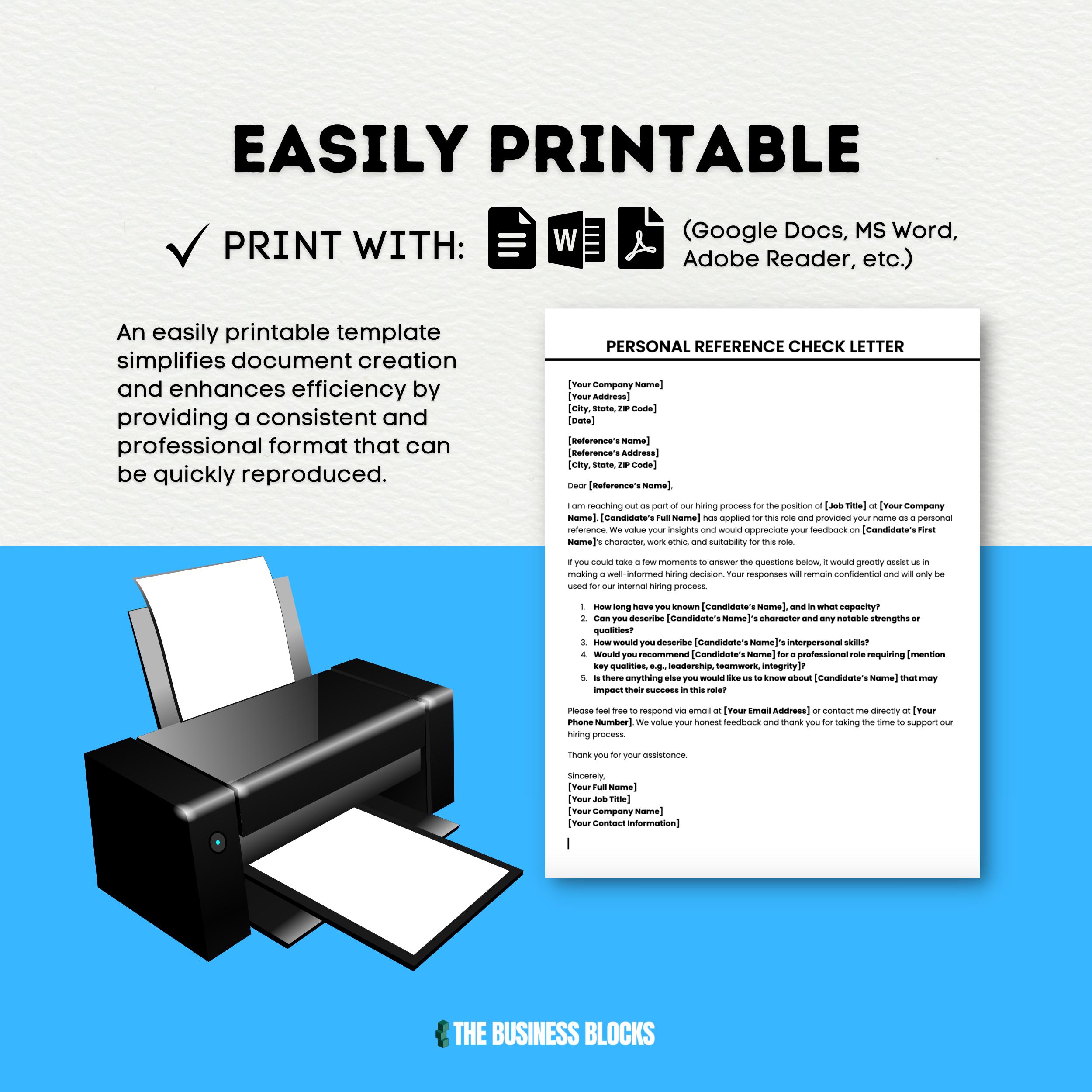 Personal Reference Check Letter Template (google Docs, MS Word) - Etsy