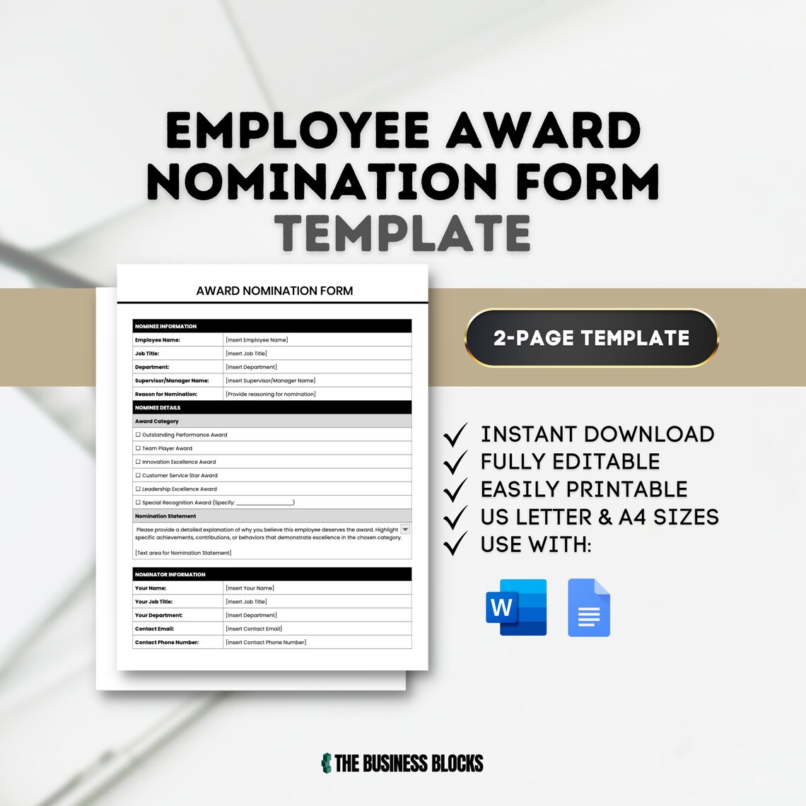 Employee Award Nomination Form Template Employee Recognition Form ...
