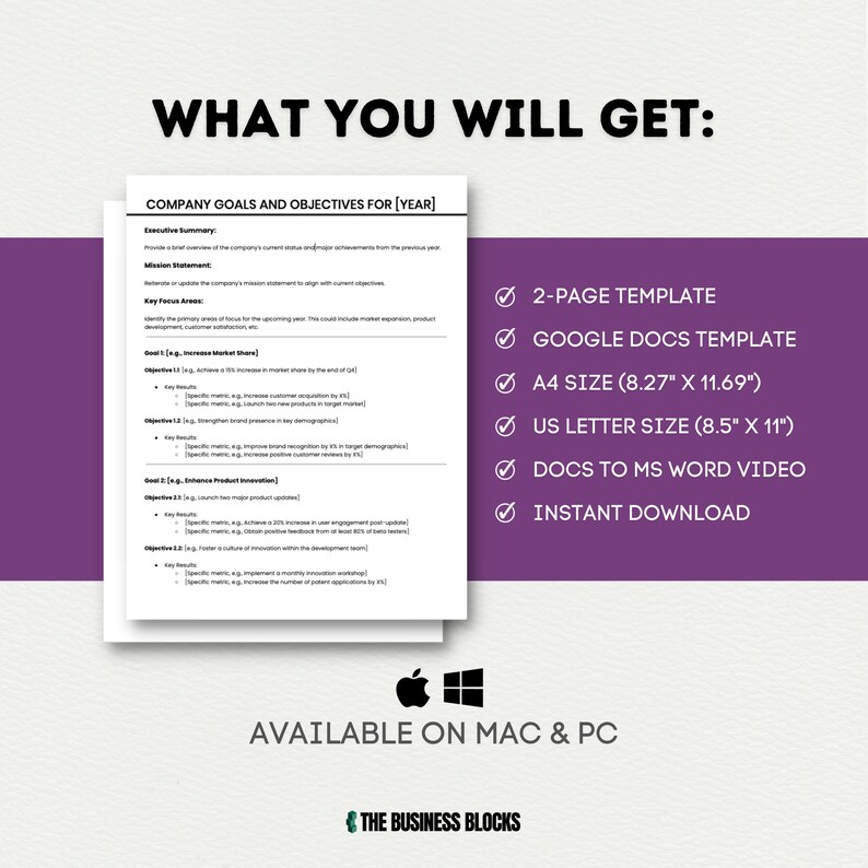 Company Goals & Objectives Template 2024 (google Docs, MS Word) - Etsy
