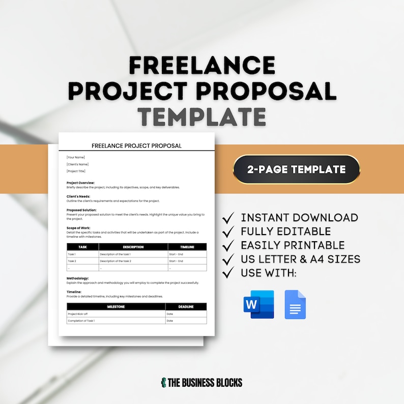 Freelance Project Proposal Template: Professional Bid Format (digital Download) - Etsy
