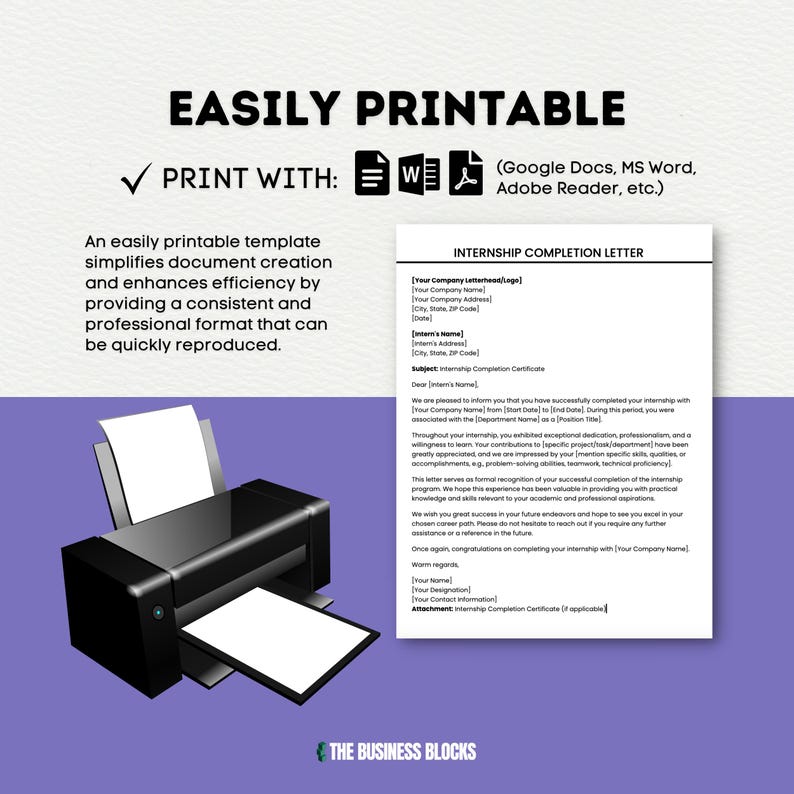 Internship Completion Letter Template (google Docs, MS Word) - Etsy