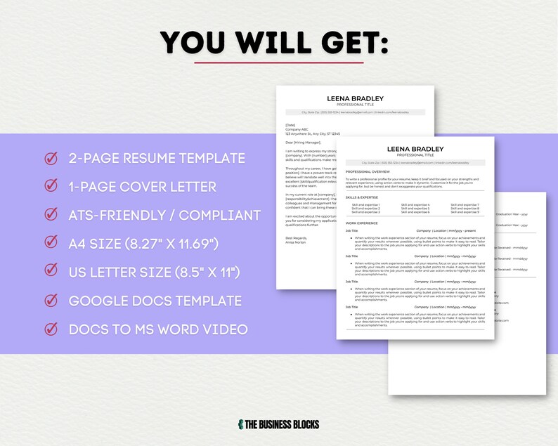 Simple Resume Template ATS Word Resume Template Cover Letter - Etsy