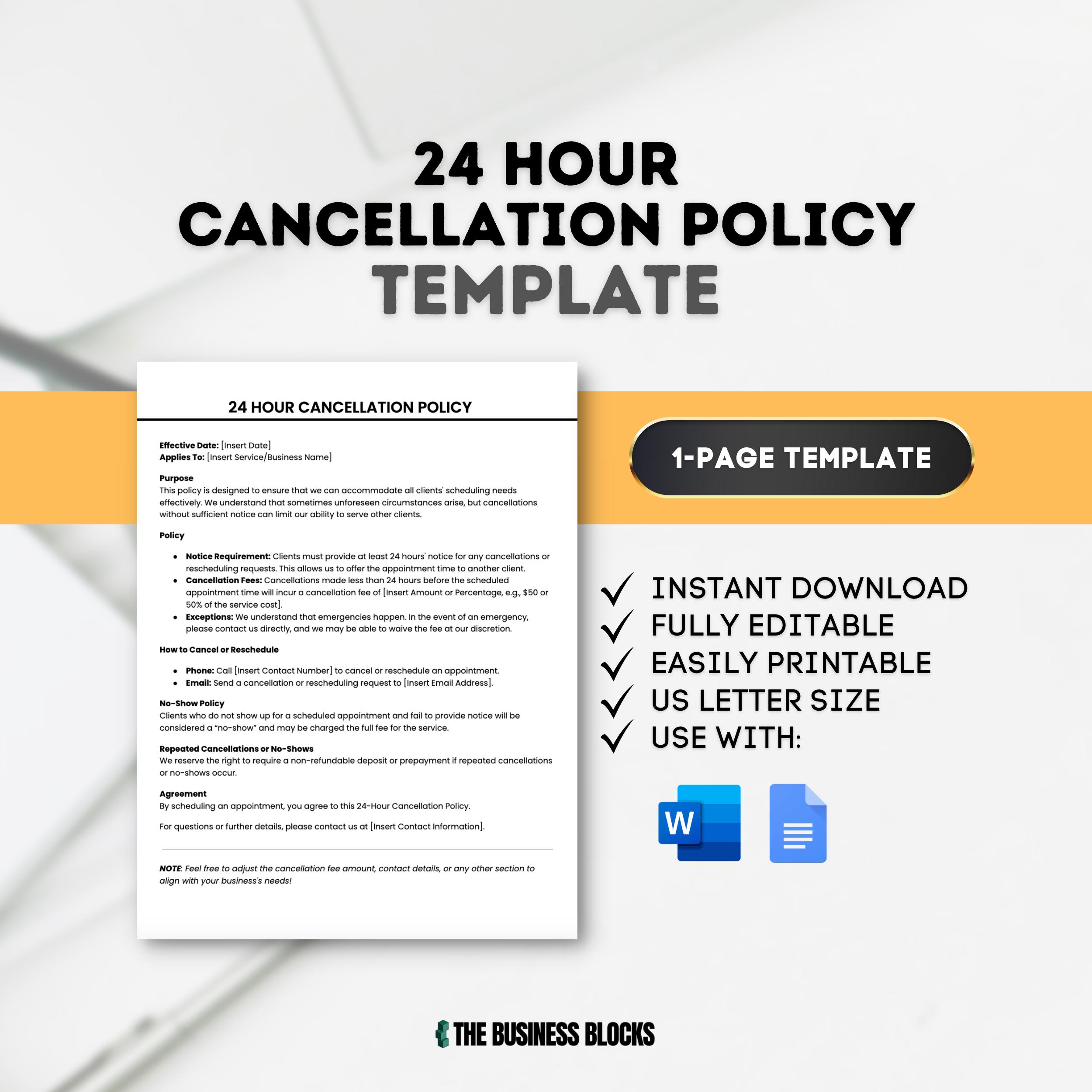 24-hour Cancellation Policy Template: Customizable Business Rules ...