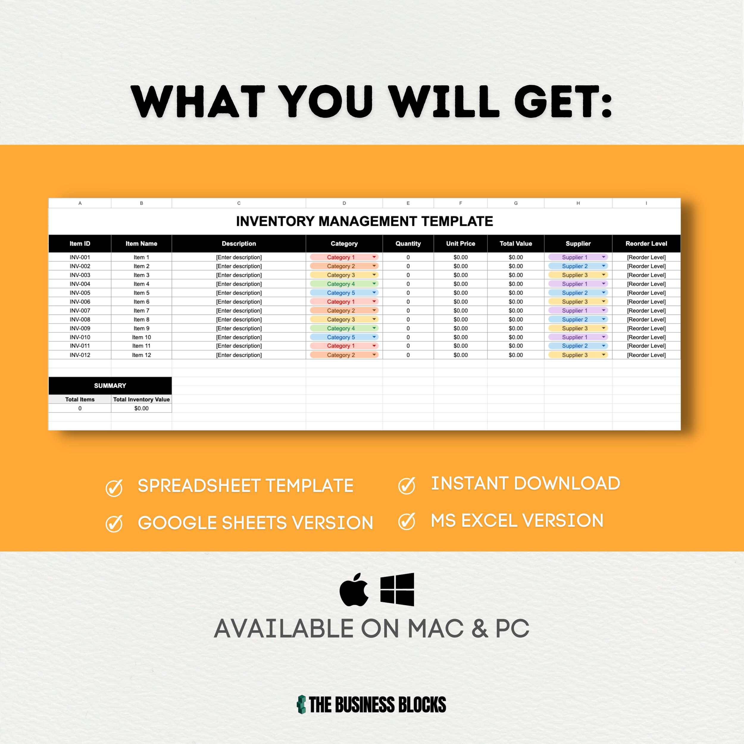 Inventory Management Template: Stock Control Spreadsheet (excel, Google ...
