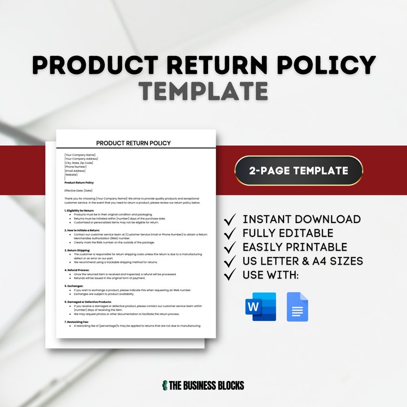 Product Return Policy Template Ecommerce Return Template Online Store ...