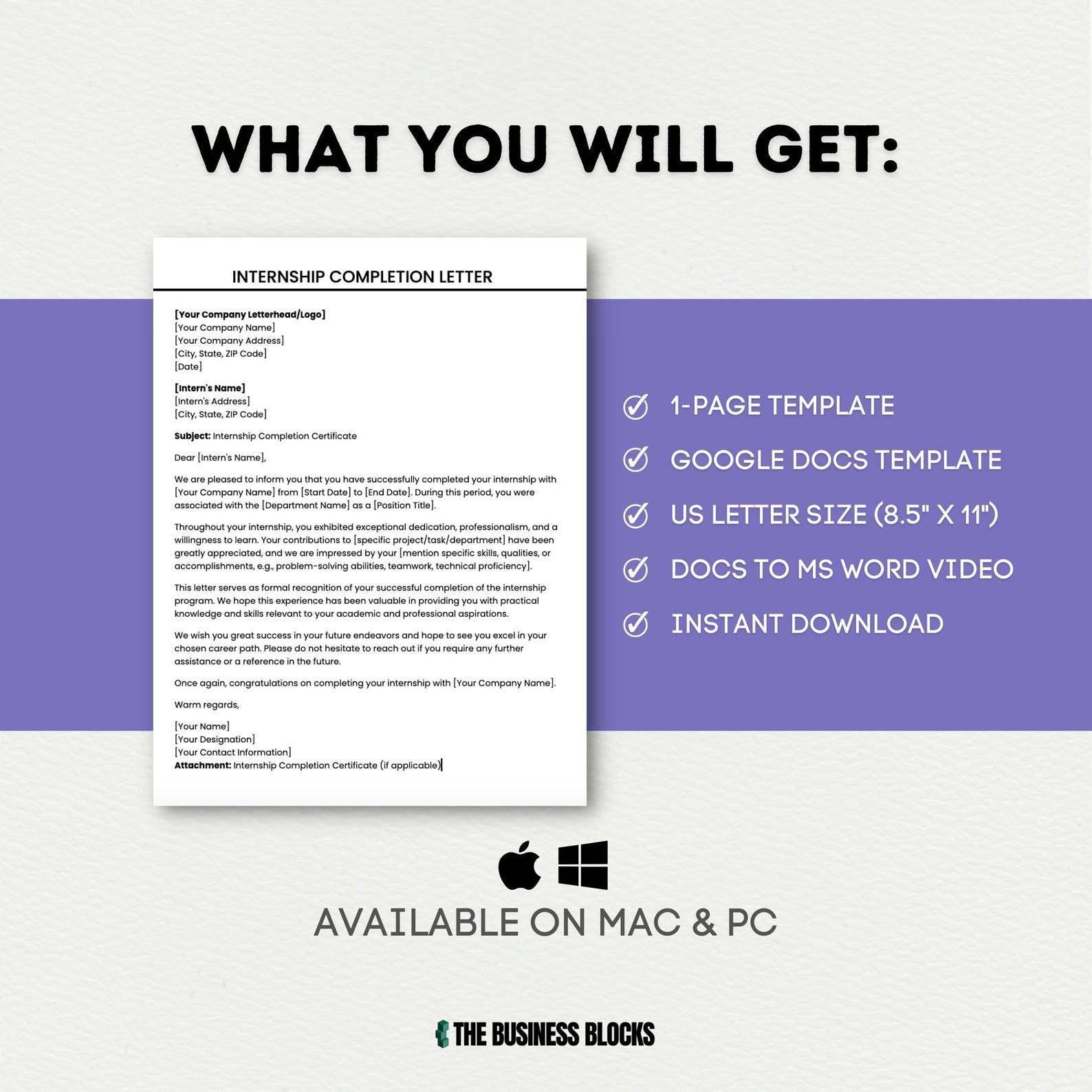 Internship Completion Letter Template (google Docs, MS Word) - Etsy