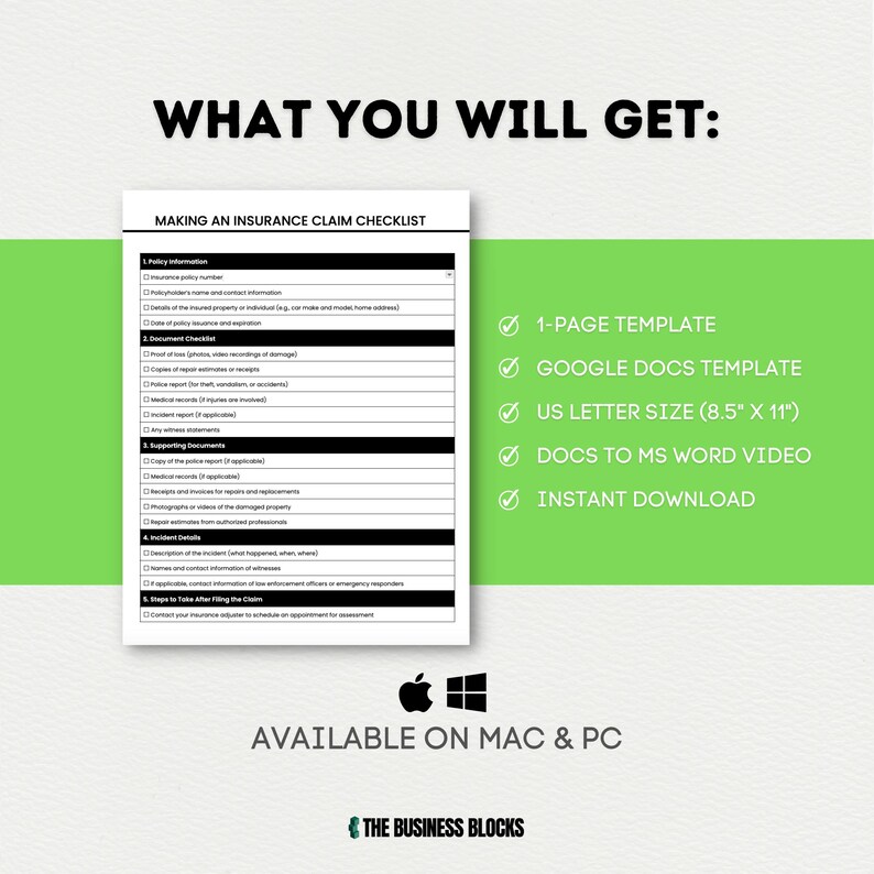 Insurance Claim Checklist Template: Claim Filing Guide (digital ...