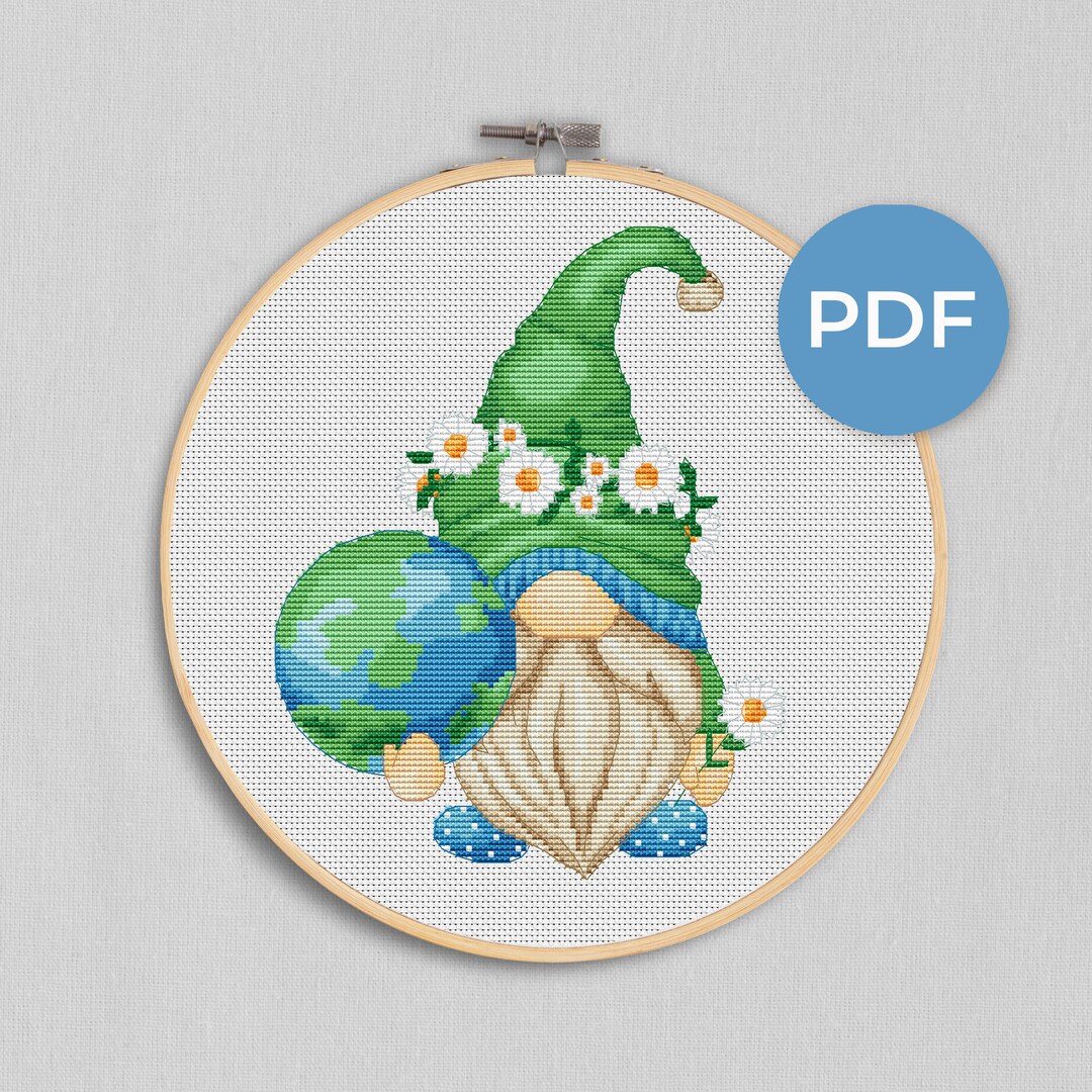 Mother Earth Day, Gnome Cross Stitch, Earth Cross Stitch, Counted Cross ...