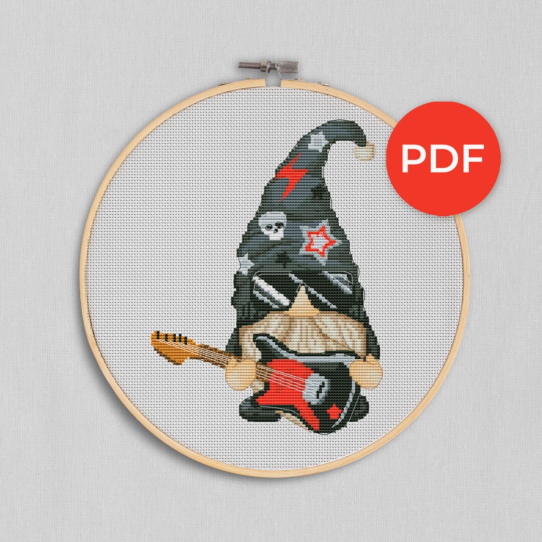 Rock Star, Cross Stitch, Rock Cross Stitch, Gnomes Cross Stitch, Modern ...