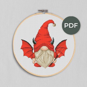 Devil, Cross Stitch, Gothic Cross Stitch, Gnomes Cross Stitch, Nerdy ...