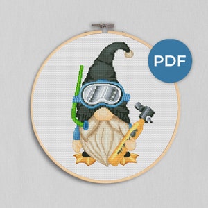 Diving Gnome, Cross Stitch Pattern, Counted Cross Stitch - Etsy